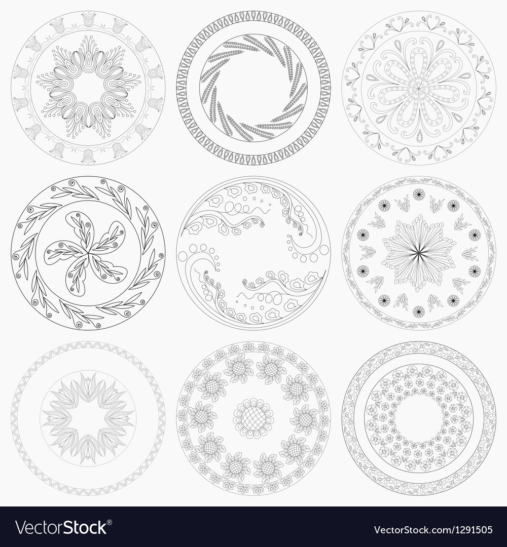 Nine circular patterns Royalty Free Vector Image
