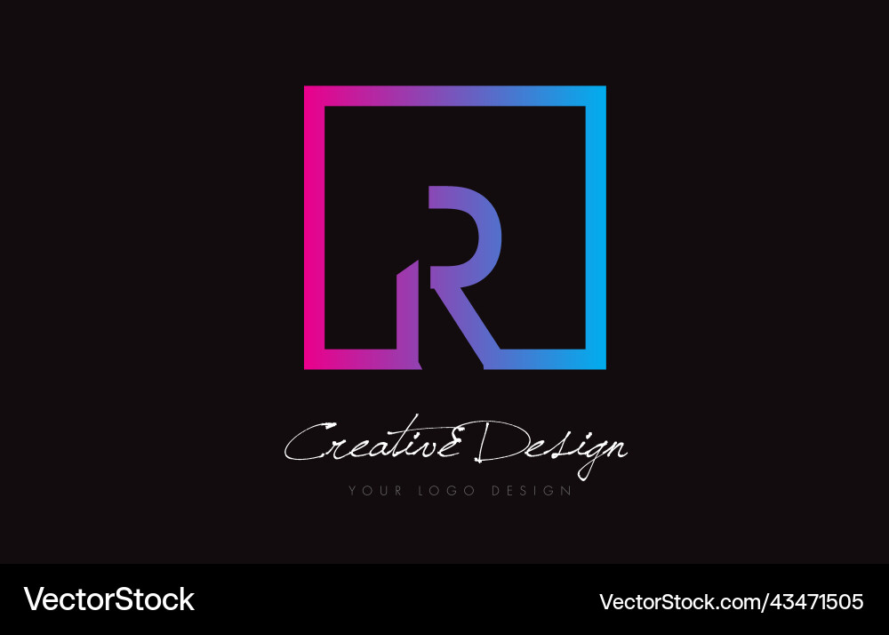 R square frame letter logo design with purple Vector Image
