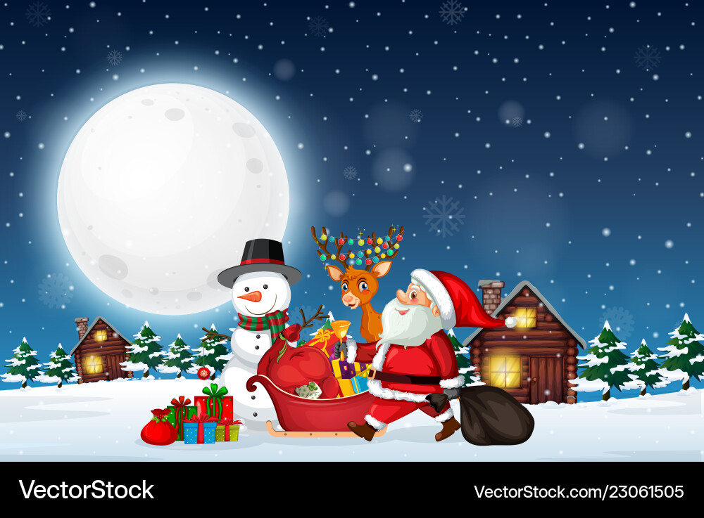 Santa delivery gift at night Royalty Free Vector Image