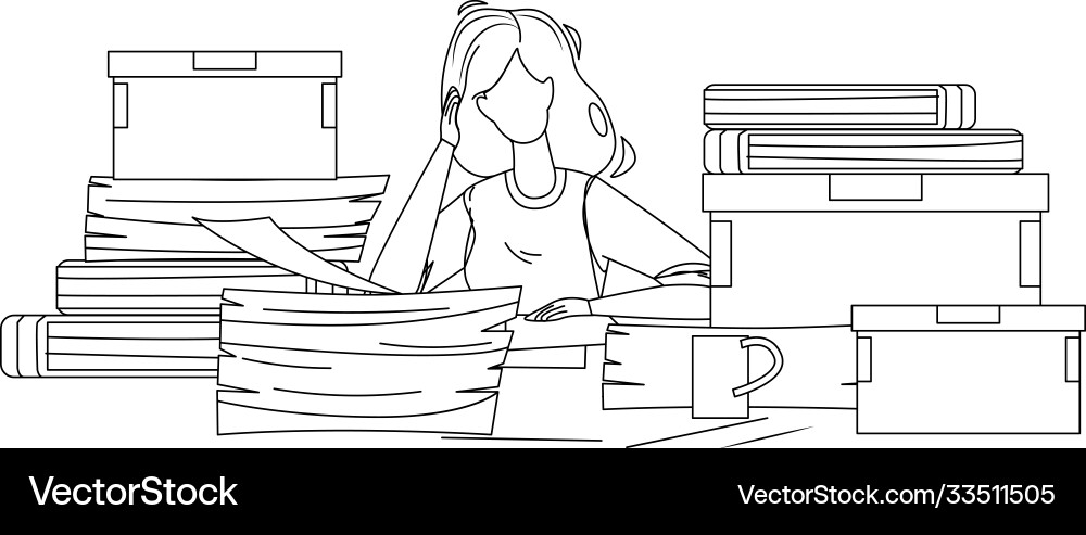 Woman employee clutter office workplace Royalty Free Vector