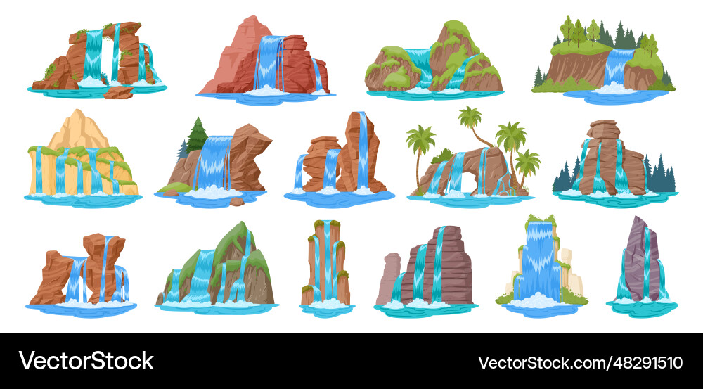 Cartoon waterfalls river streams waterfall Vector Image