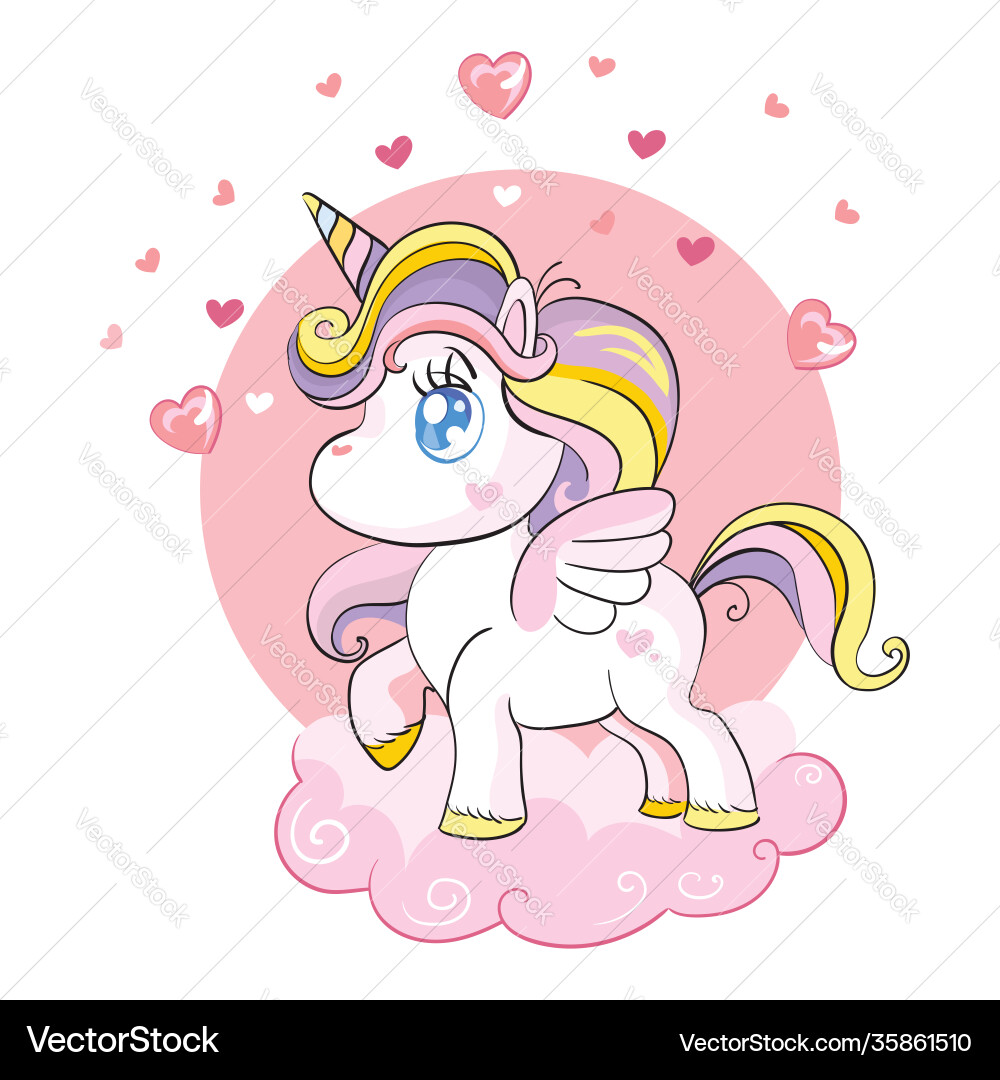Cute baunicorn character standing on cloud Vector Image