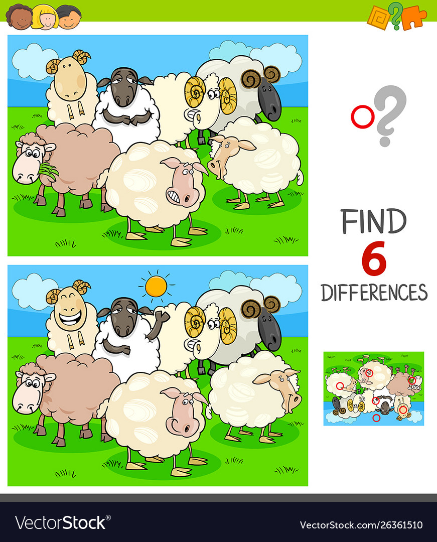 Finding differences game with farm sheep Vector Image