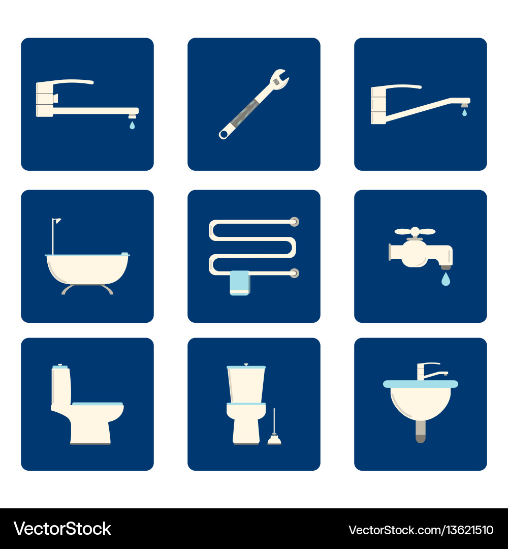 Flat bathroom icons set on blue background Vector Image