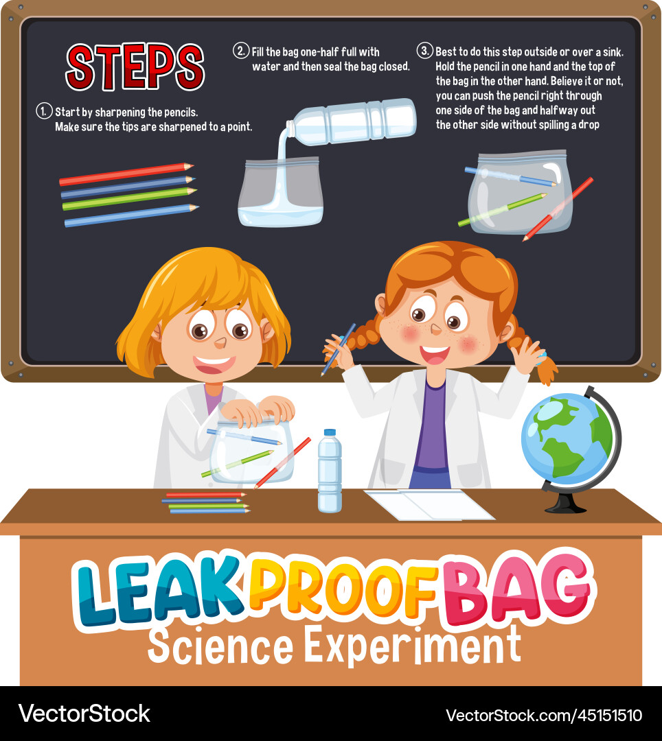 Leak proof bag science experiment Royalty Free Vector Image