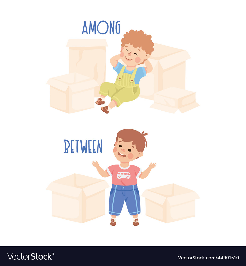 Little boy with cardboard box as preposition Vector Image