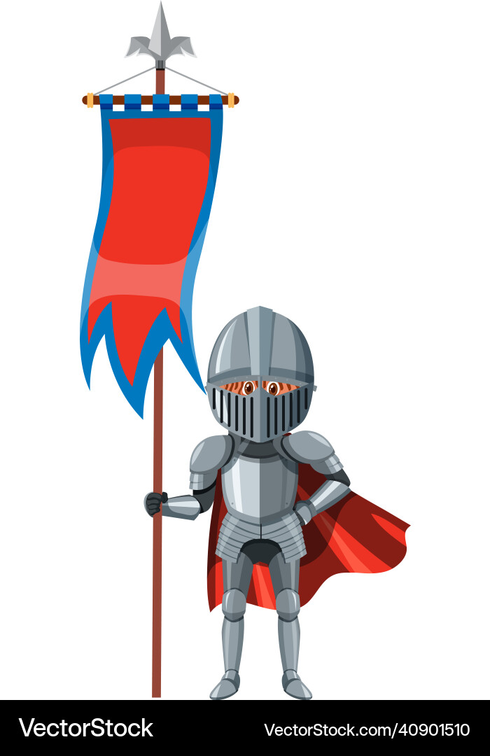 Medieval knight holding flag on white background Vector Image