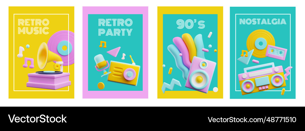 Nostalgia for 90s disco party posters set Vector Image