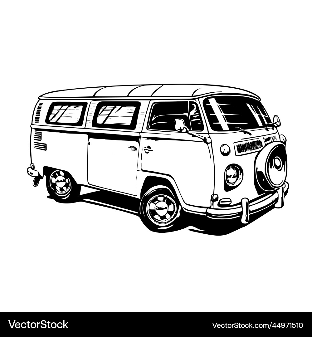 Retro minivan camper car logo design Royalty Free Vector