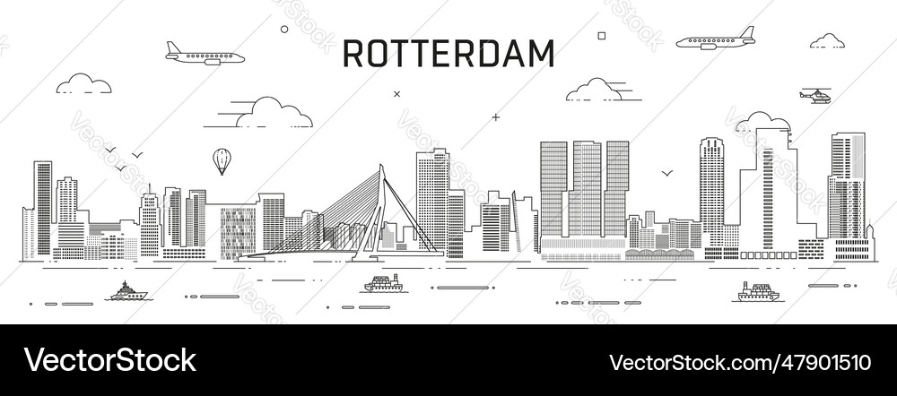 Rotterdam skyline line art Royalty Free Vector Image