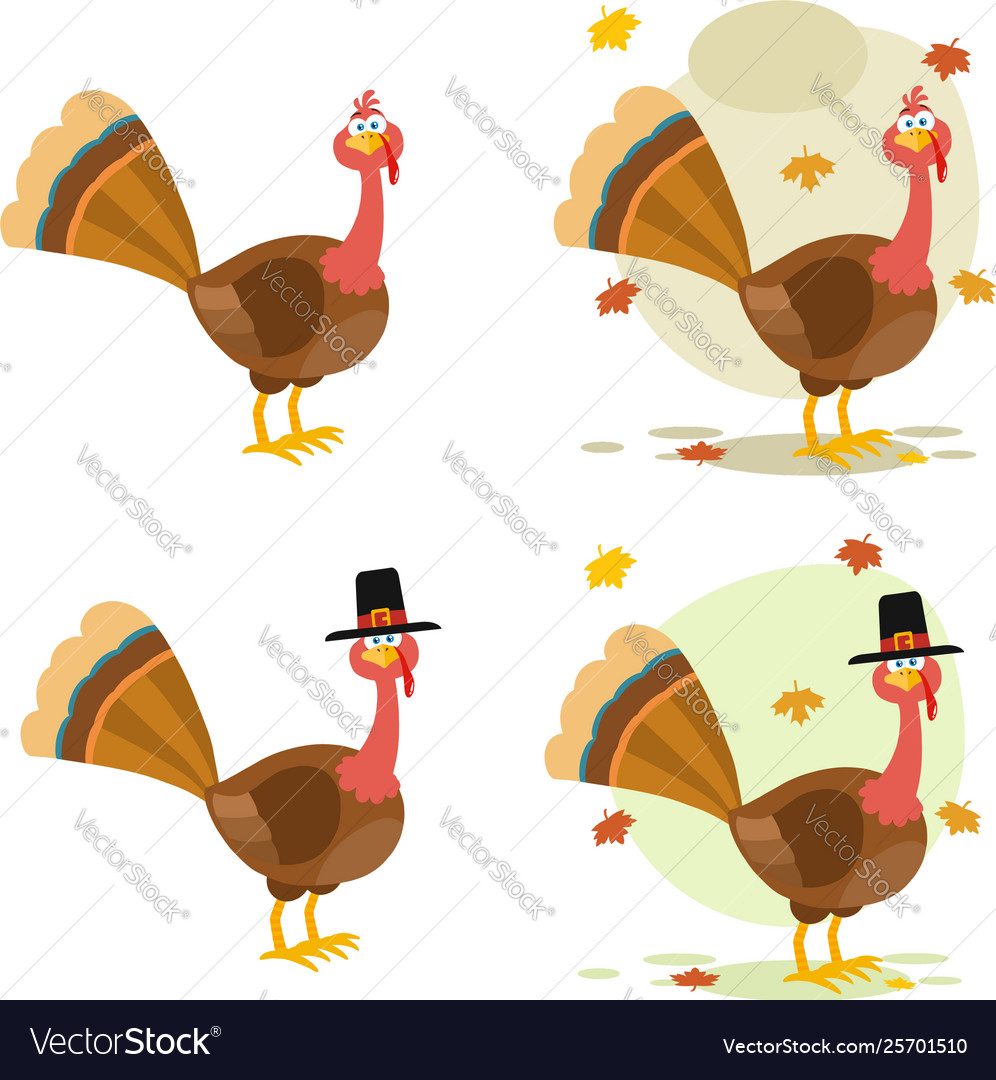 Thanksgiving turkey bird collection - 6 Royalty Free Vector