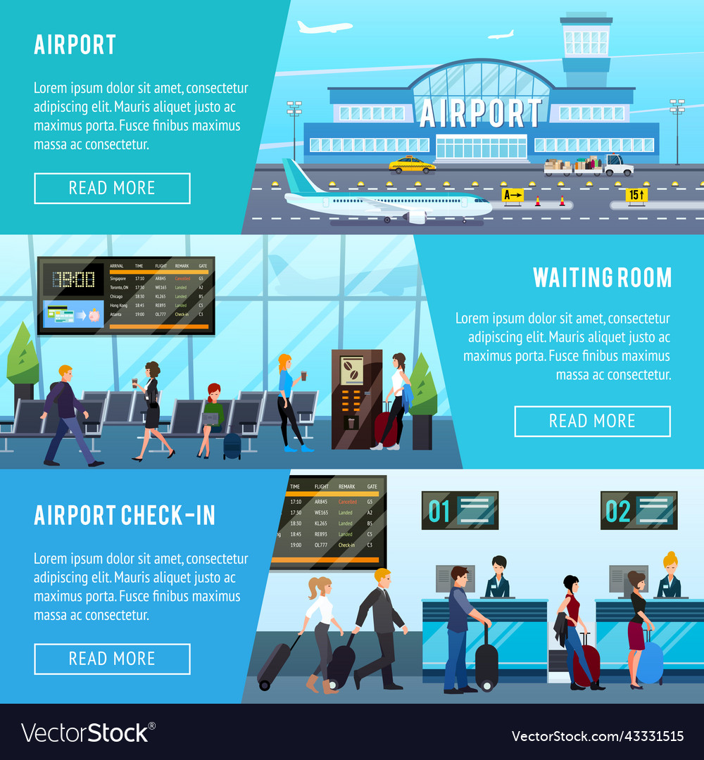 Airport Horizontal Banners Set Royalty Free Vector Image
