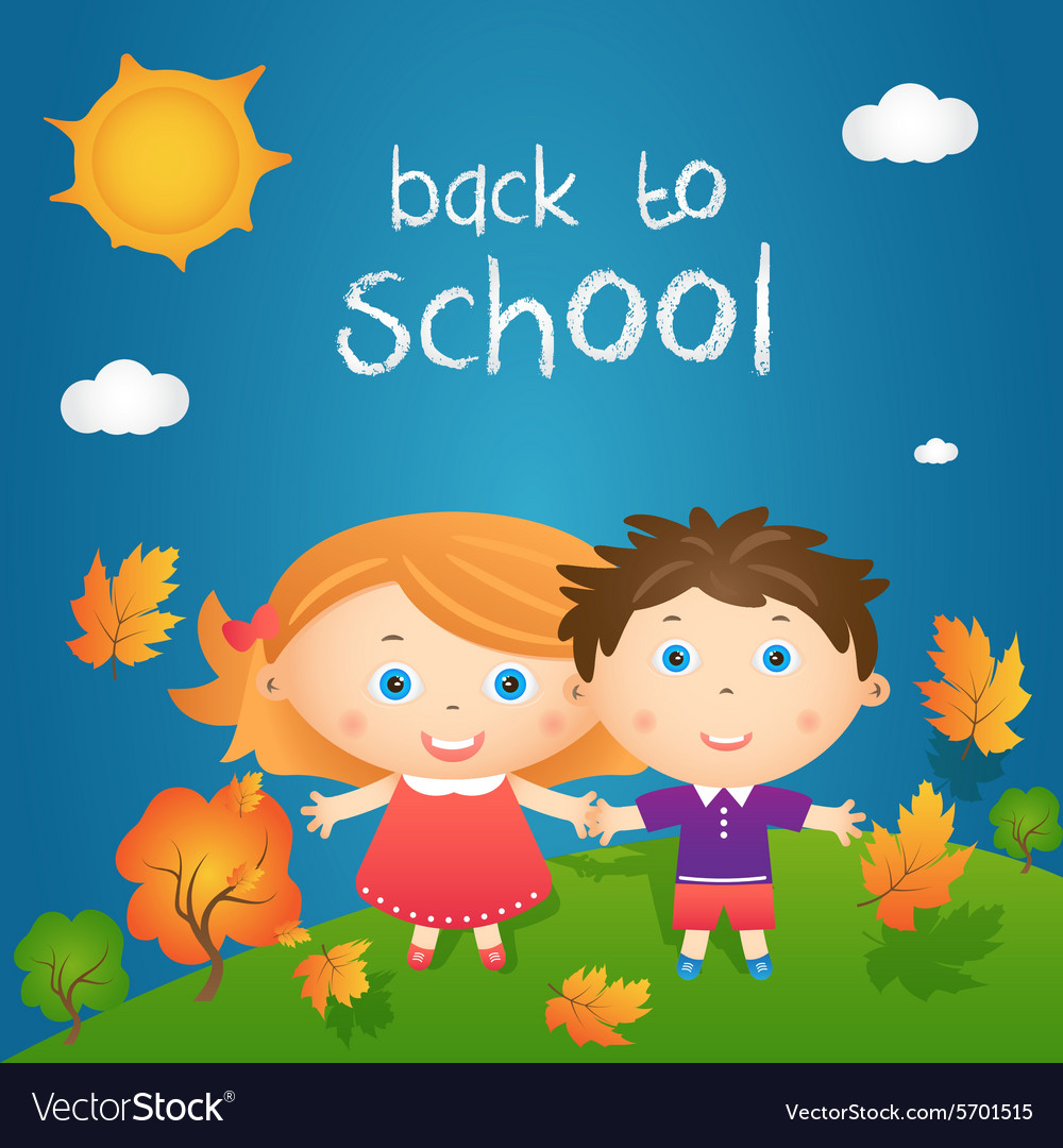 Cartoon of happy little girl and boy in autumn Vector Image