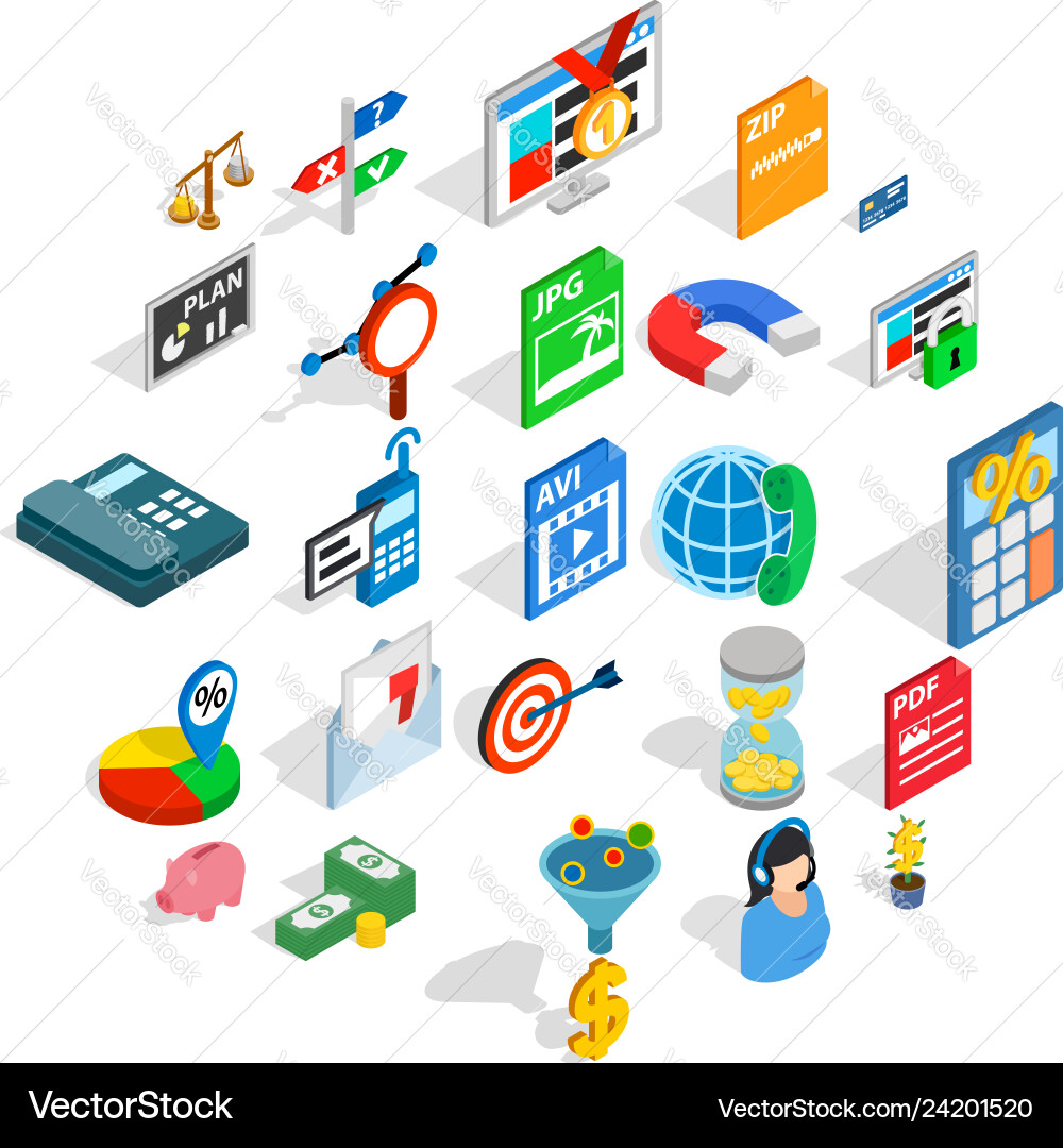 Biz icons set isometric style Royalty Free Vector Image