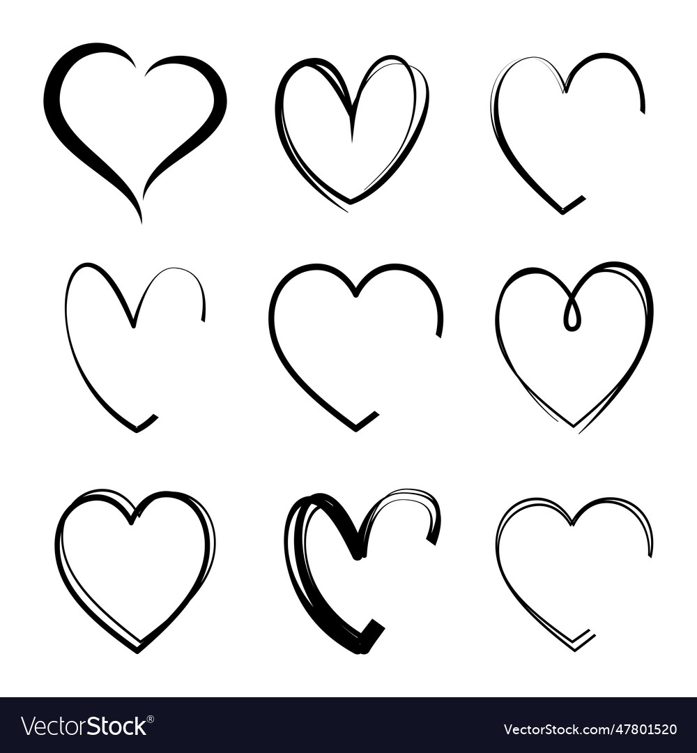 Heart symbol in hand drawn style set love icon Vector Image