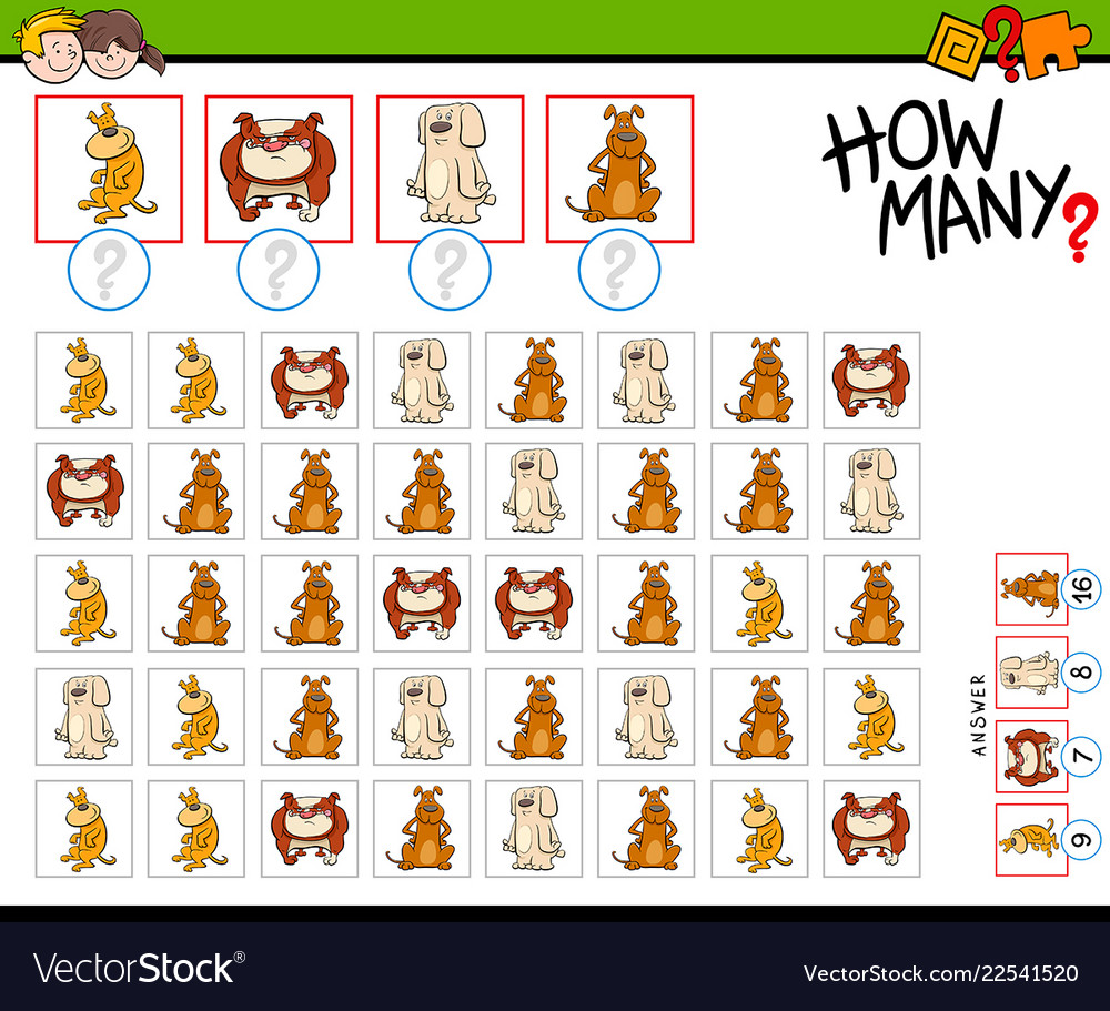 How many dogs counting game Royalty Free Vector Image