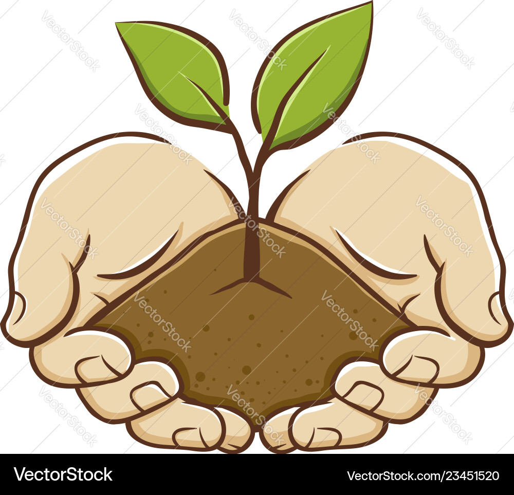 Pair hand protecting plant and soil Royalty Free Vector