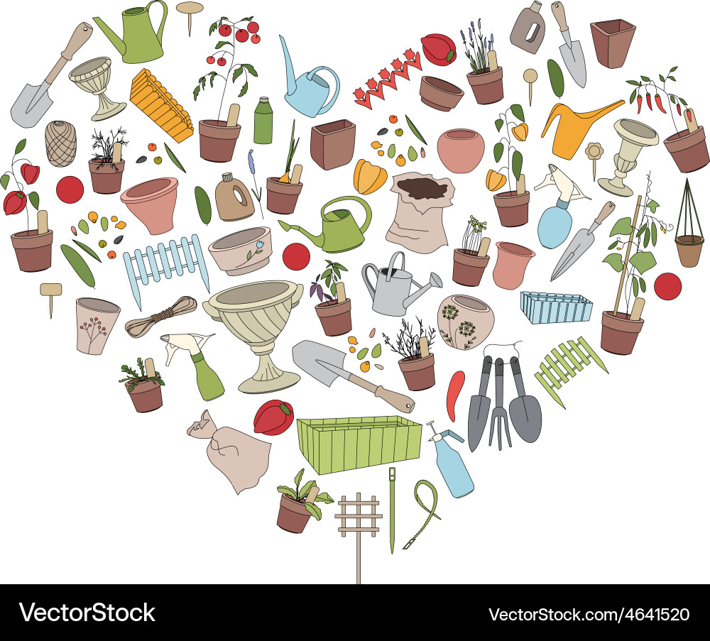 Round template with gardening tools flower pots Vector Image