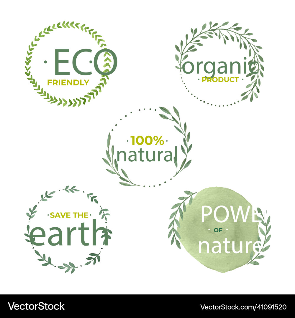 Watercolor eco friendly labels Royalty Free Vector Image