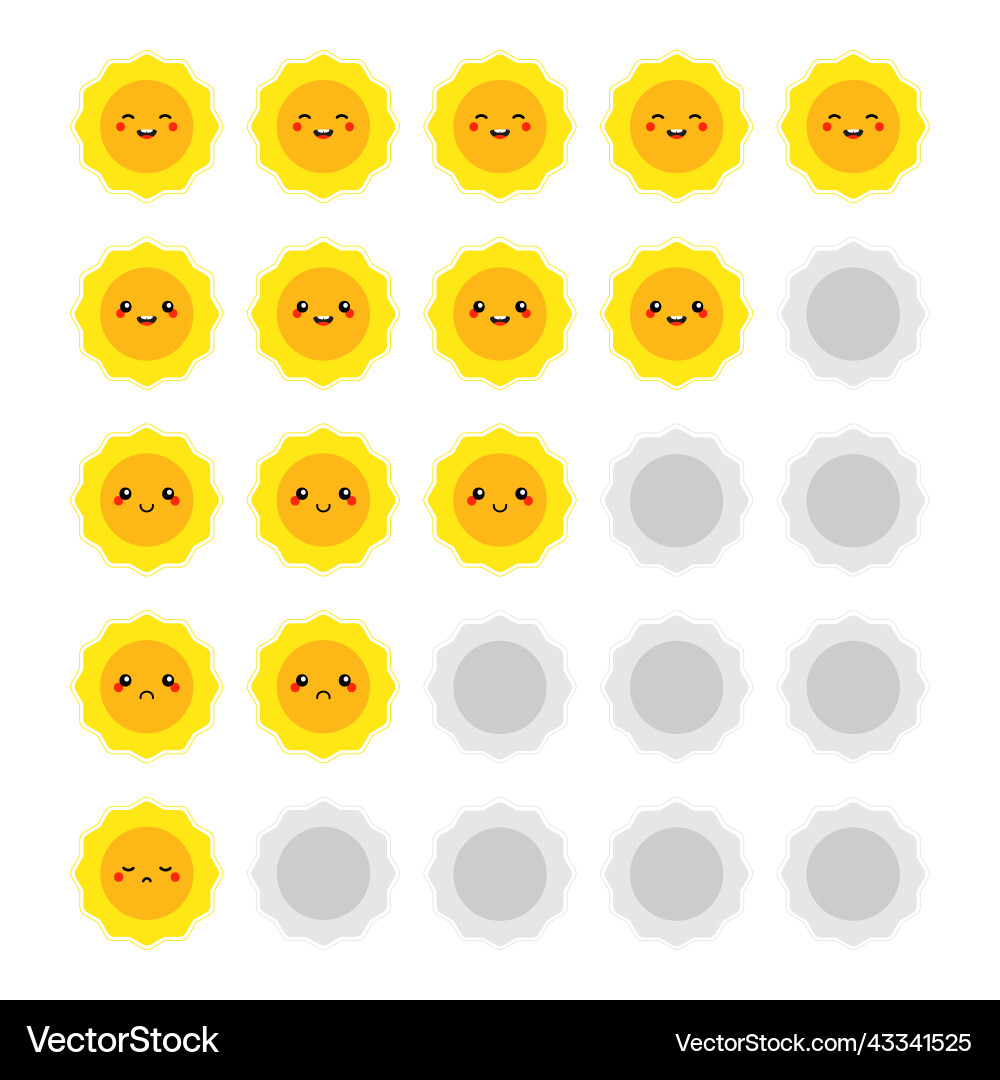 5 star rating system with cute sun characters Vector Image