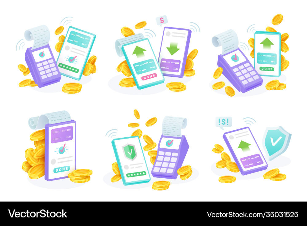 Contactless payments set mobile transfers Vector Image