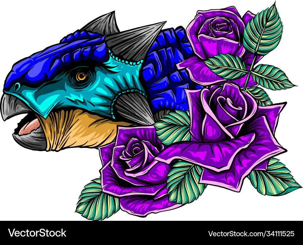 Dinosaur and roses frame design concept Royalty Free Vector