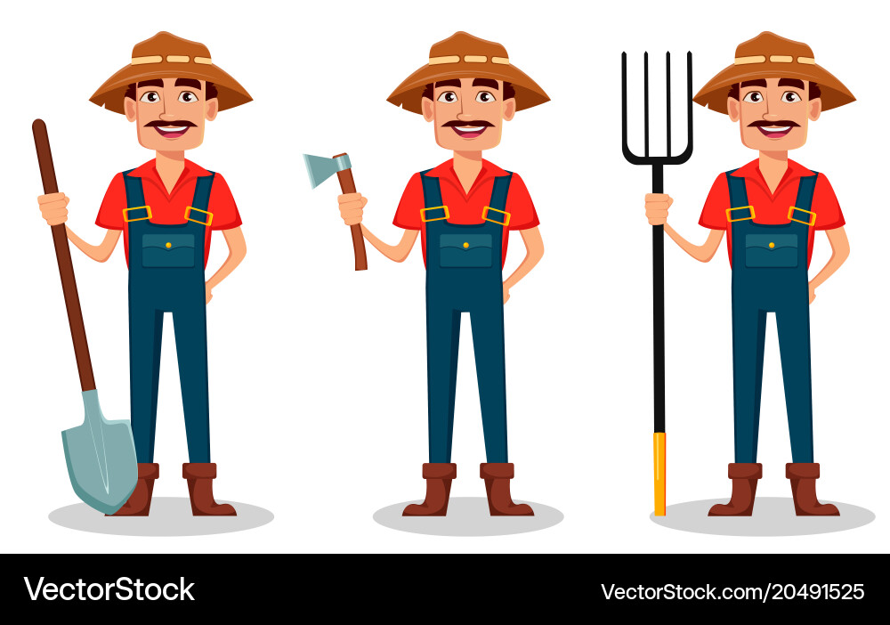 Farmer cartoon character set Royalty Free Vector Image