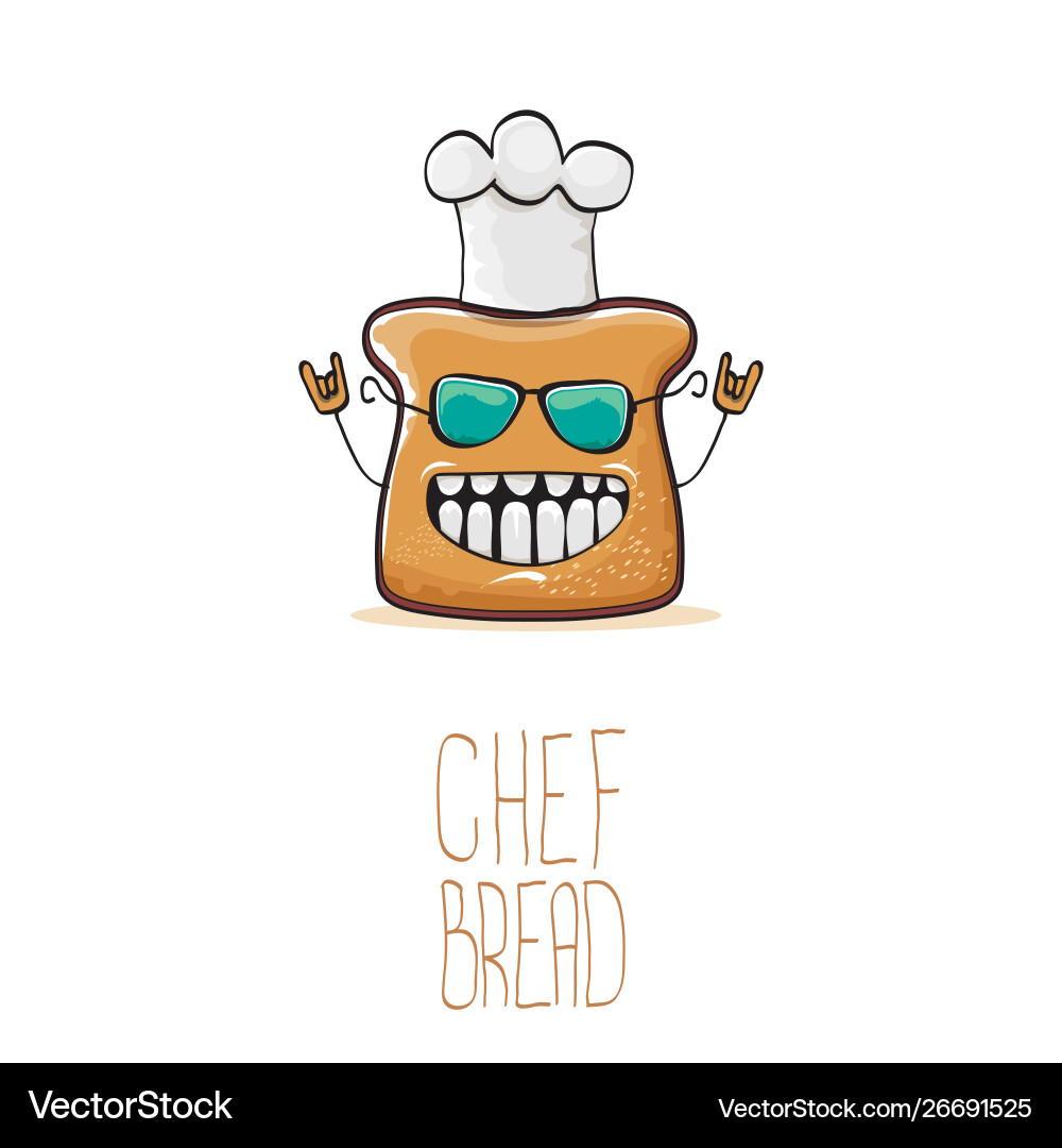 Funky cartoon cute bread chef character Royalty Free Vector
