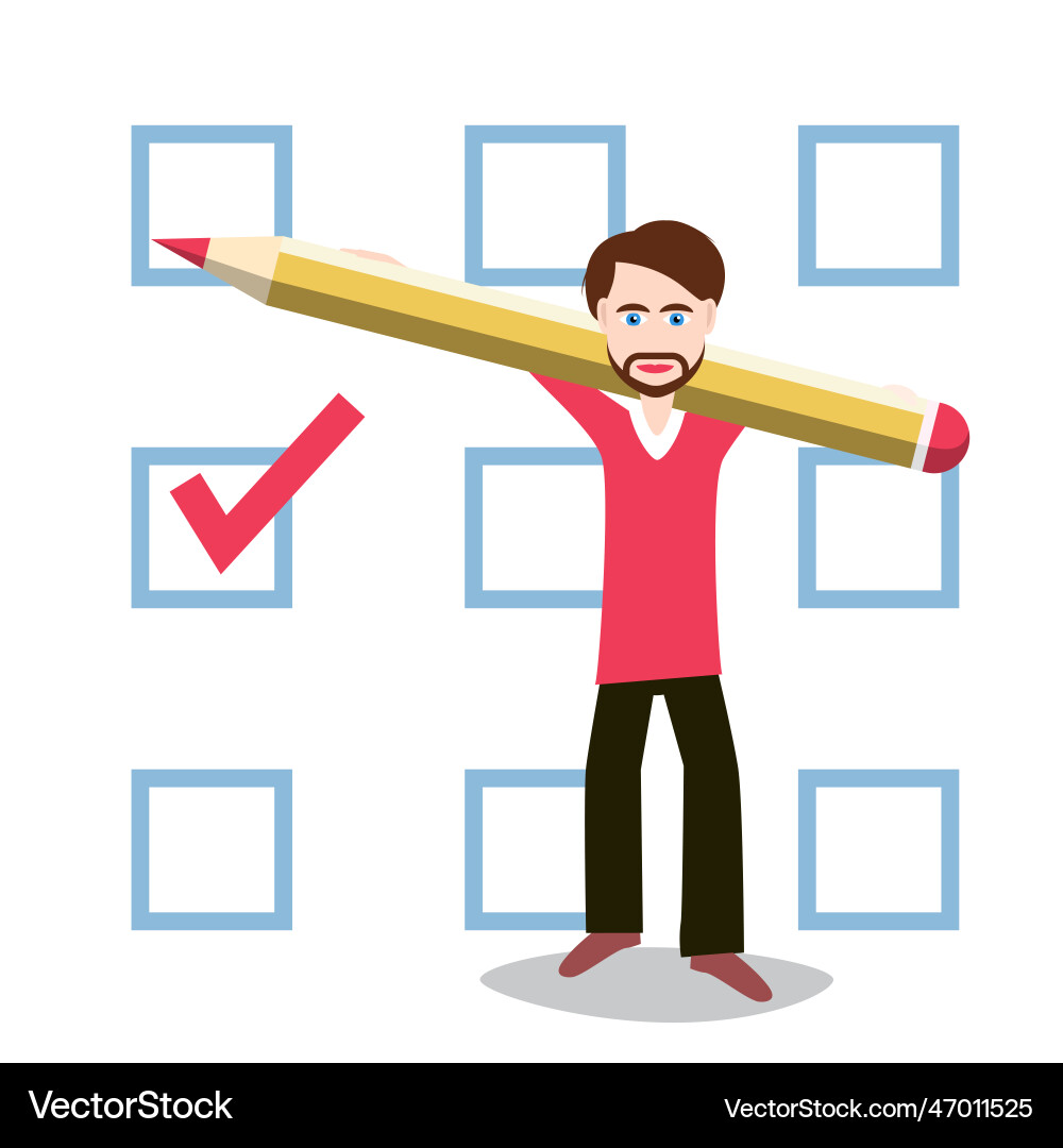 Man holding pencil with checkbox on background Vector Image