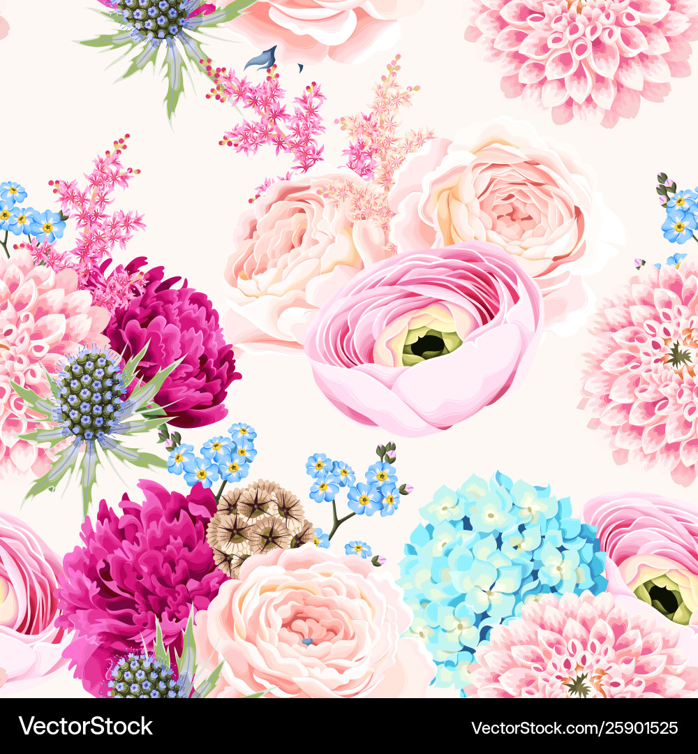 Seamless pattern with pink and white flowers Vector Image