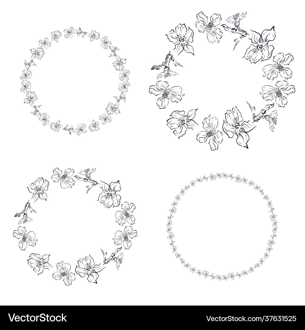 Set flower round frames for wedding design Vector Image