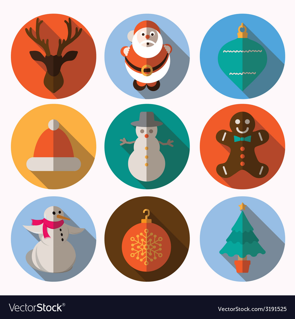 Set modern style christmas flat icons Royalty Free Vector