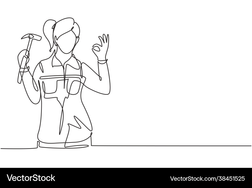 Single one line drawing female carpenter Vector Image