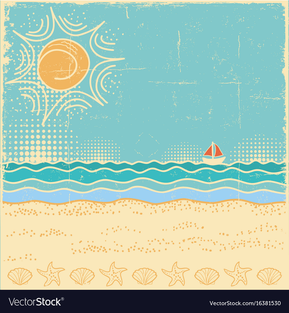 Beach scenevintage sea landscape with waves and Vector Image