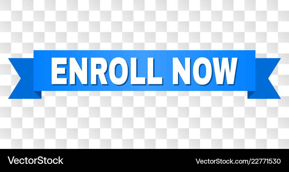 Blue ribbon with enroll now title Royalty Free Vector Image