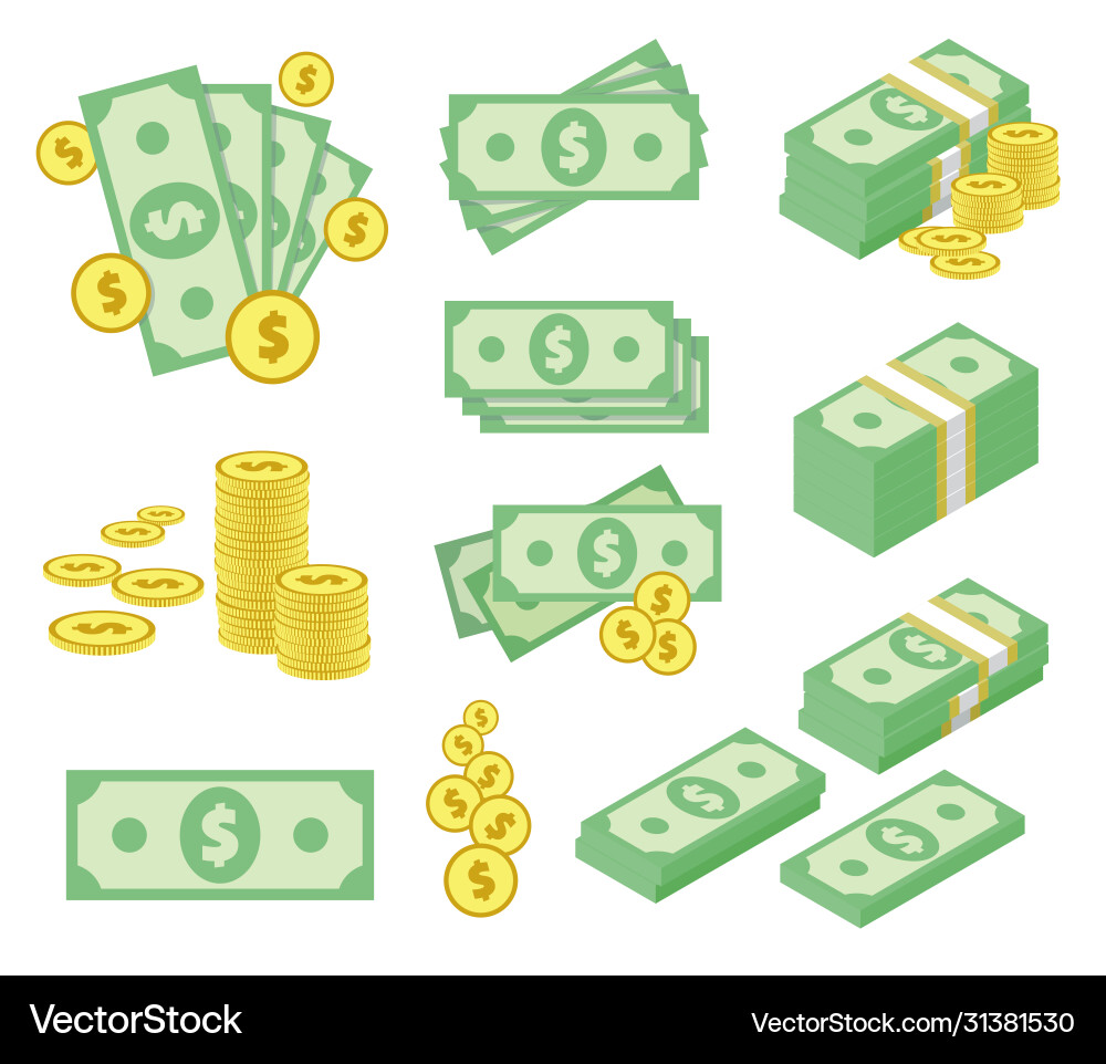 Dollar money icons set Royalty Free Vector Image