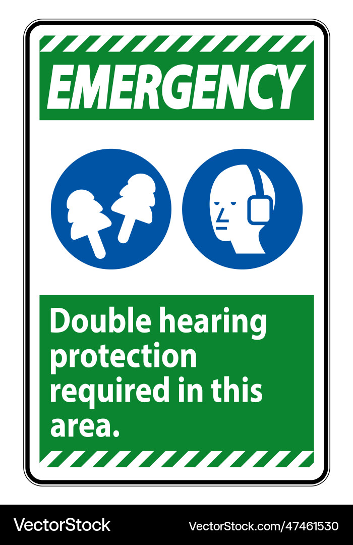 Emergency sign double hearing protection required Vector Image