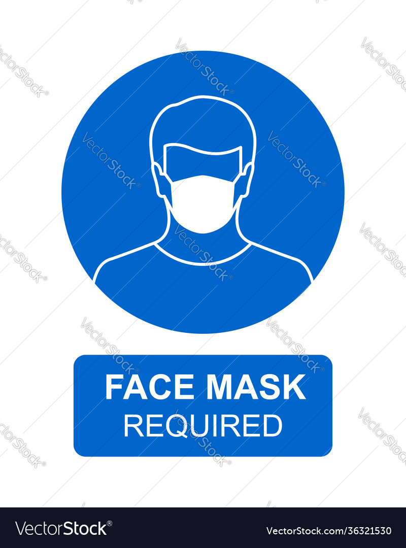 Face mask required sign in blue Royalty Free Vector Image