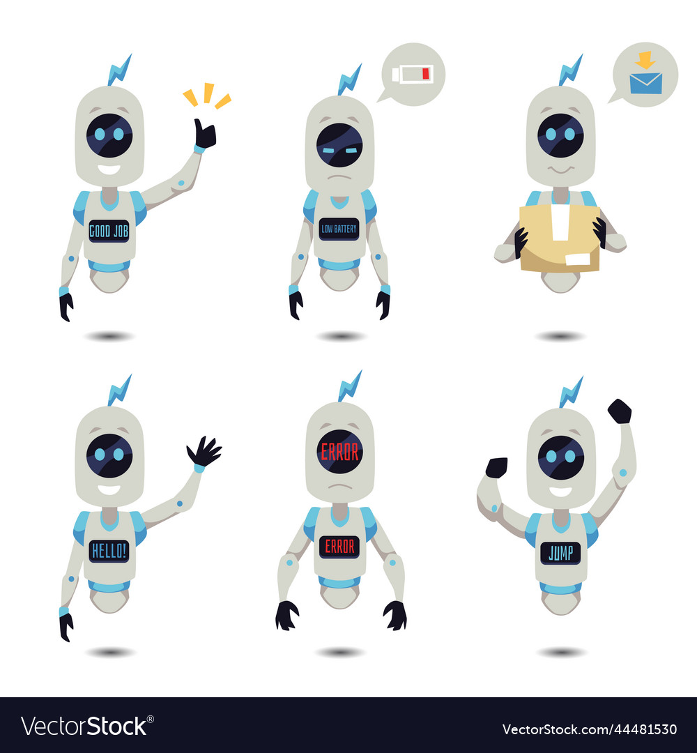 Floating robots set with various emotions Vector Image