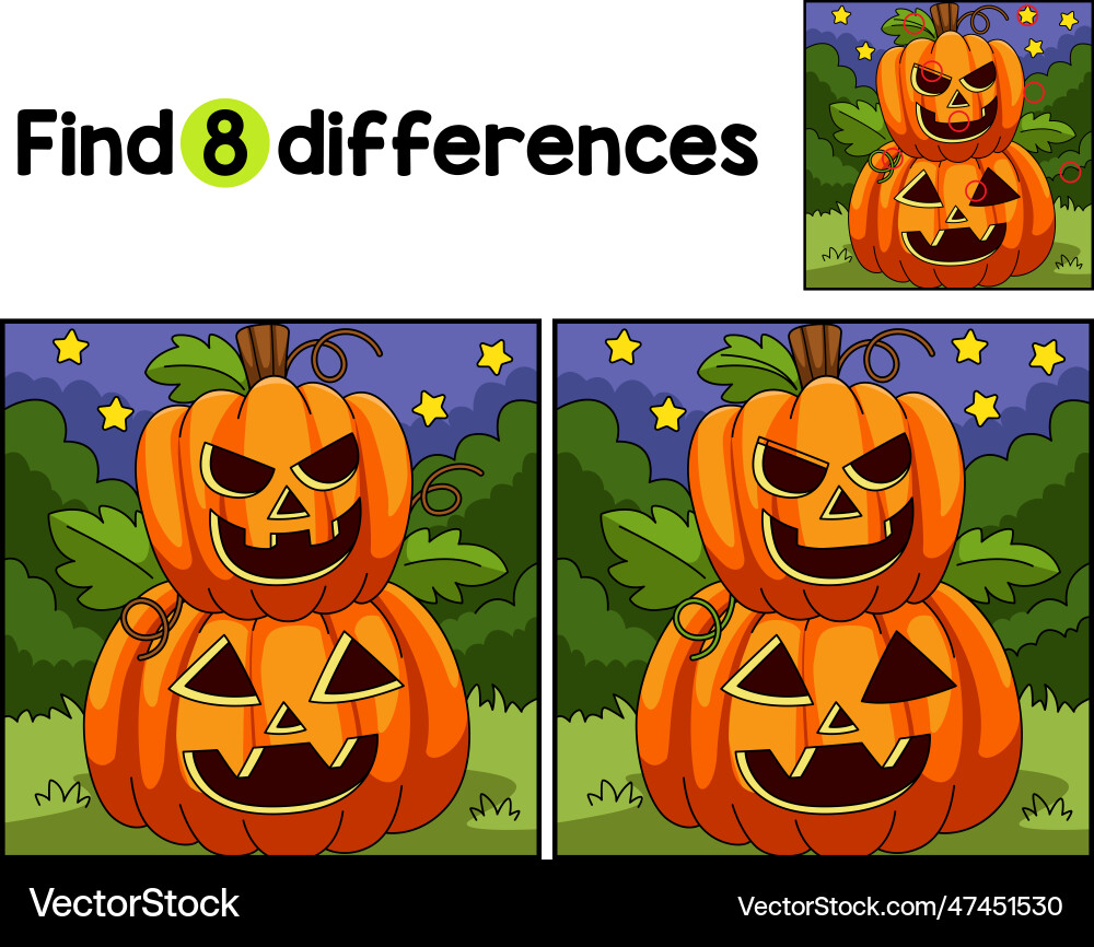 Halloween 2 tiers pumpkin find the differences Vector Image