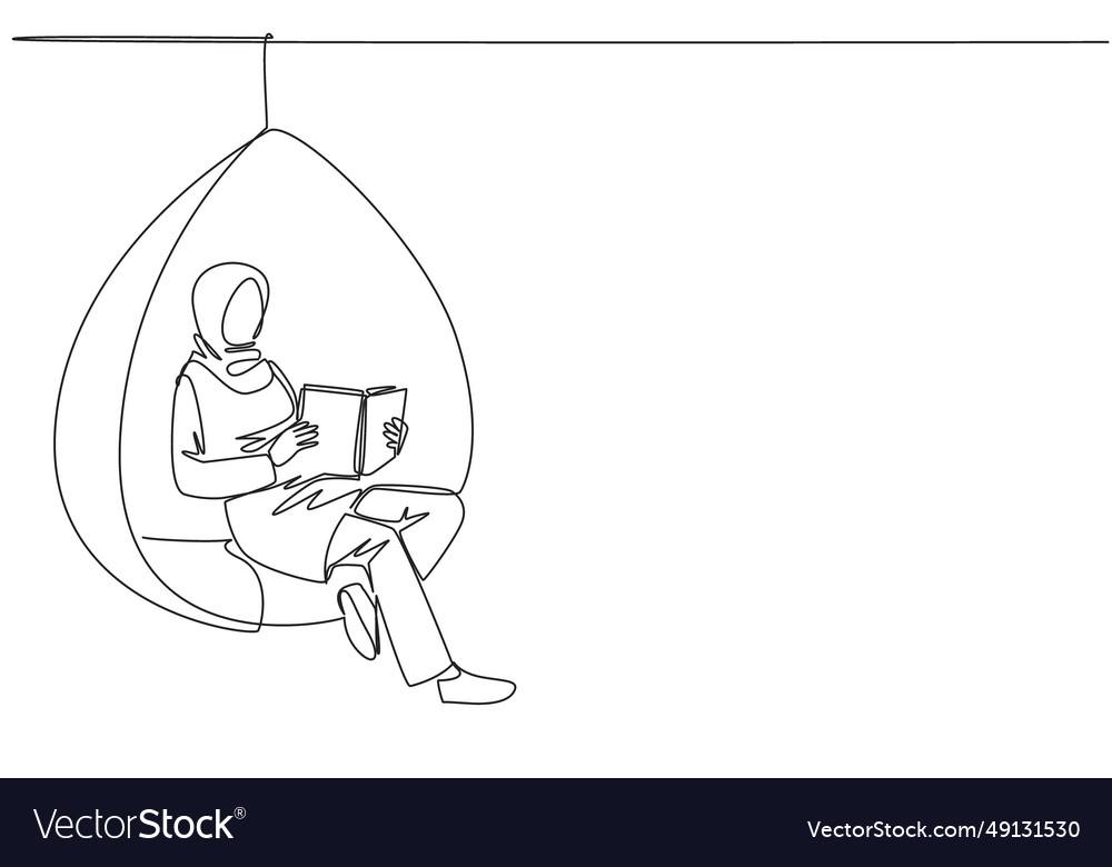 Single continuous line drawing arab woman sitting Vector Image