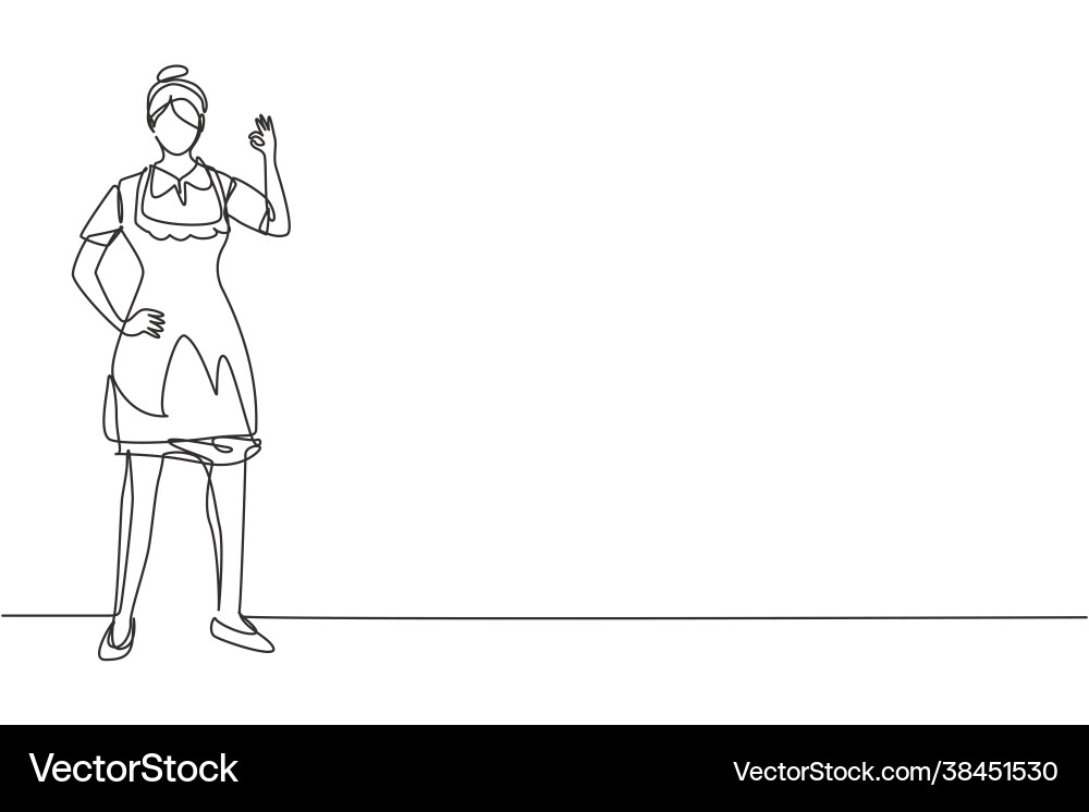 Single one line drawing maid in hotel stood Vector Image