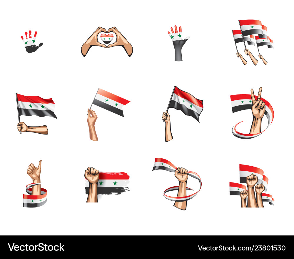 Syria flag and hand on white background Royalty Free Vector