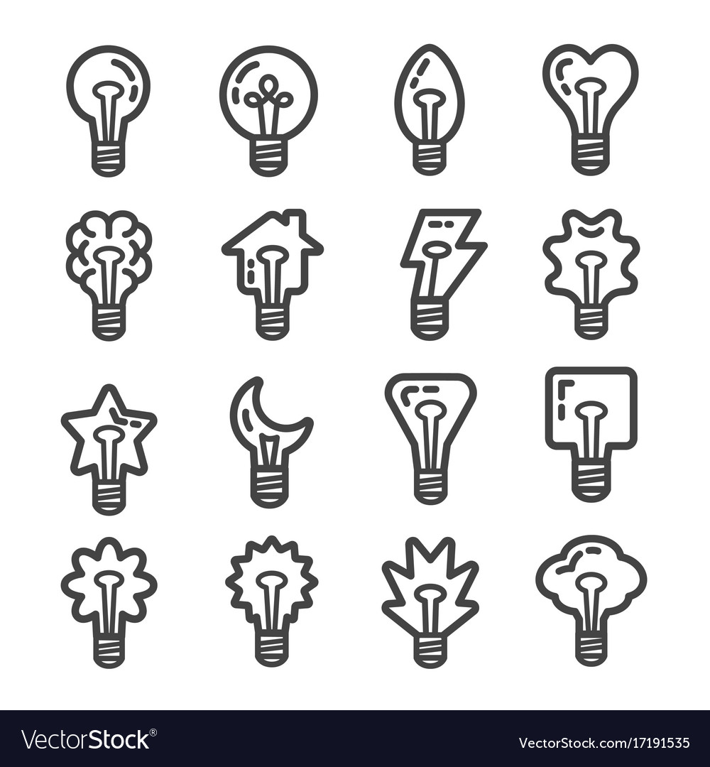 Creative light bulb line icon set Royalty Free Vector Image
