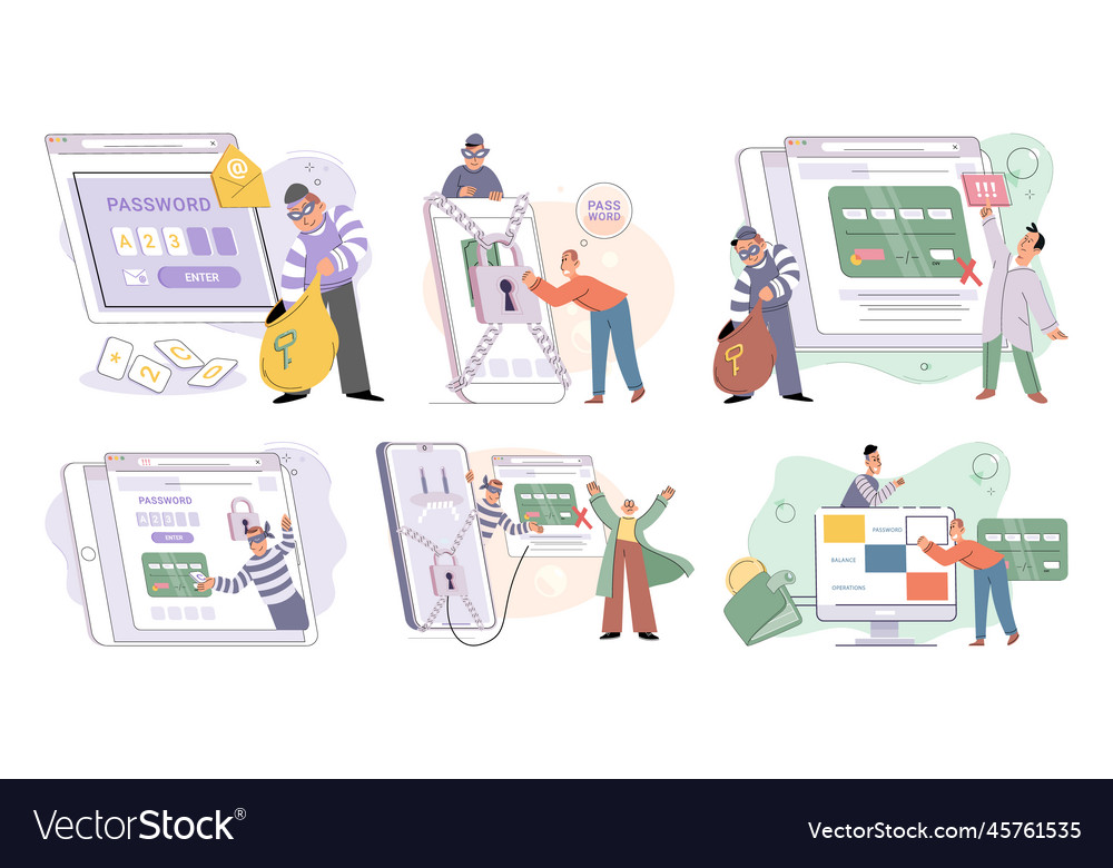 Hacker activity big set hacking computer Vector Image
