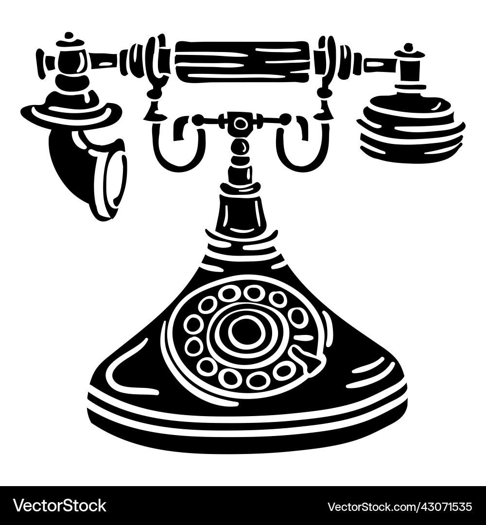 Hand drawn classic rotary phone front stencil Vector Image