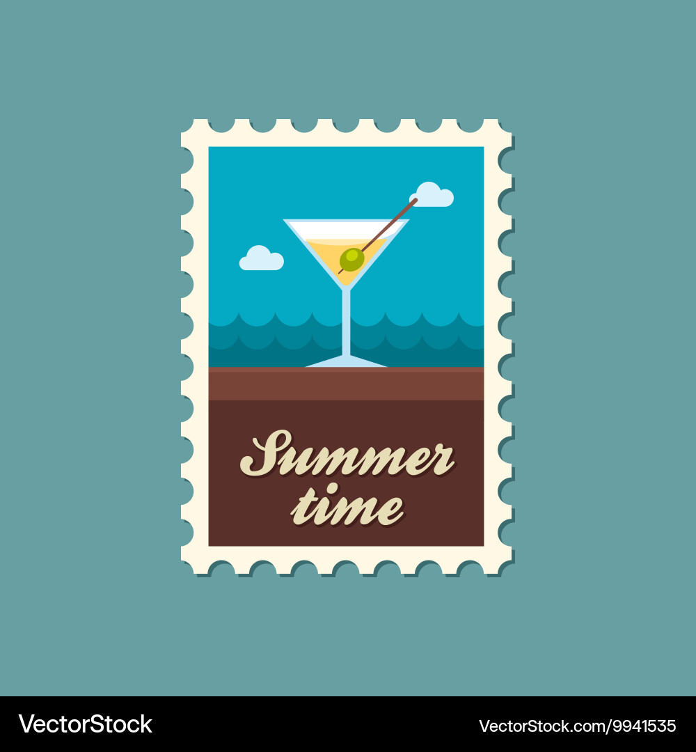 Martini cocktail stamp summer vacation Royalty Free Vector
