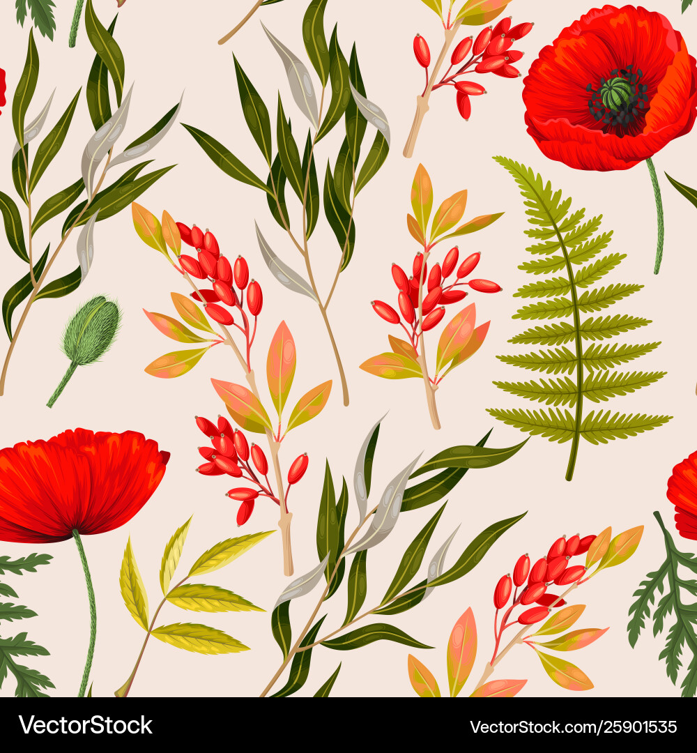 Meadow flowers and leaves seamless pattern Vector Image