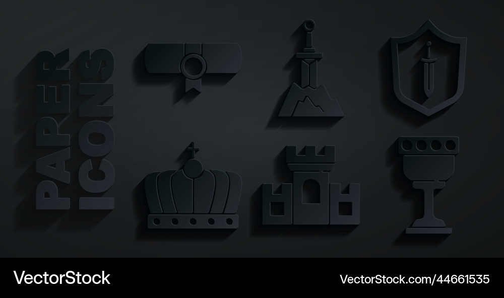 Set castle fortress medieval shield with sword Vector Image