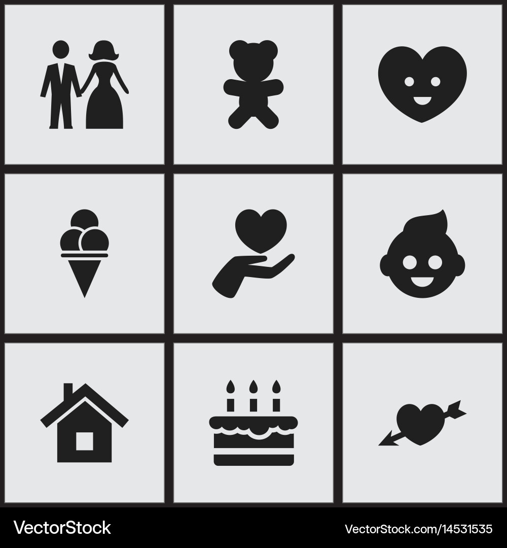 Set of 9 editable relatives icons includes Vector Image